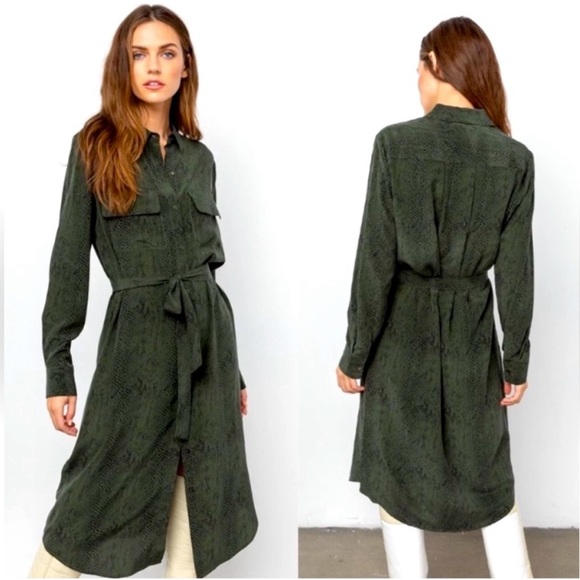 Rails Dresses Nwot Rails Alix Silk Belted Shirtdress Dress In Python Olive Green Black Sz S